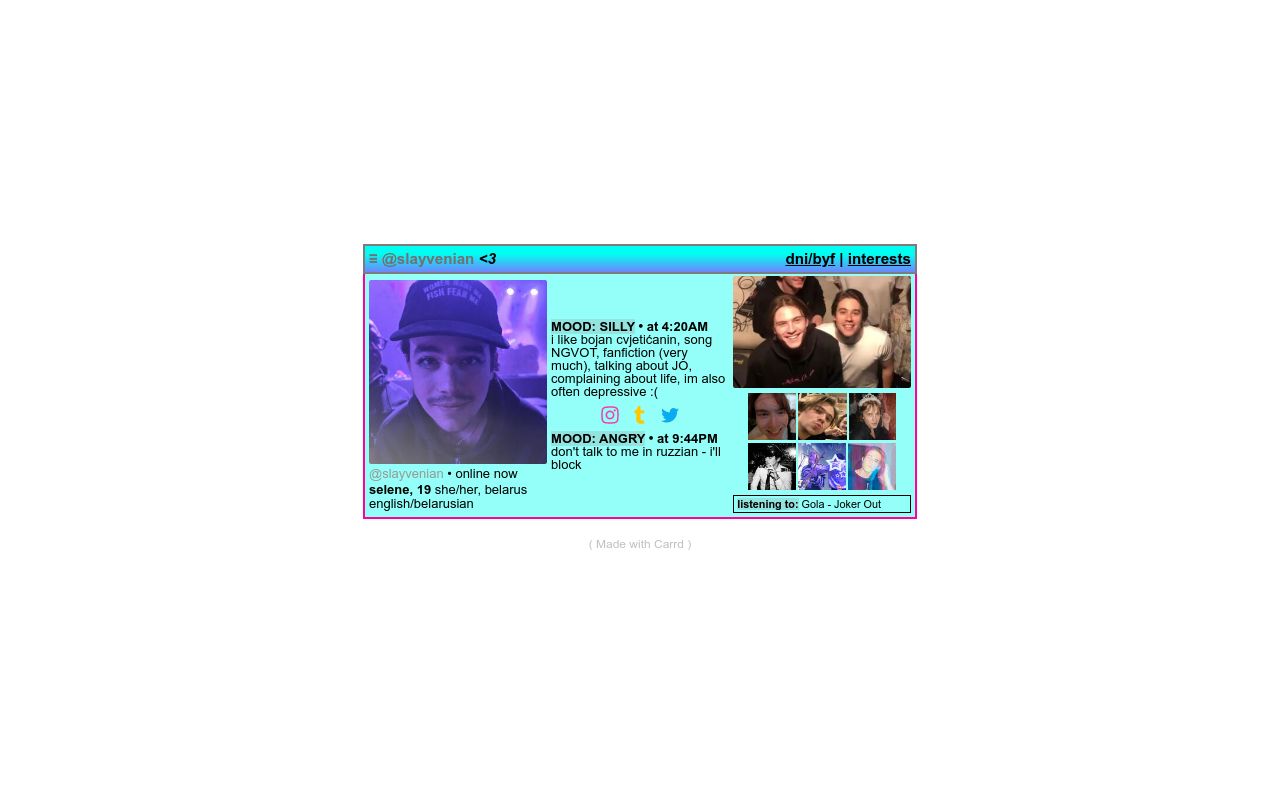 selene slayvenian carrd :D